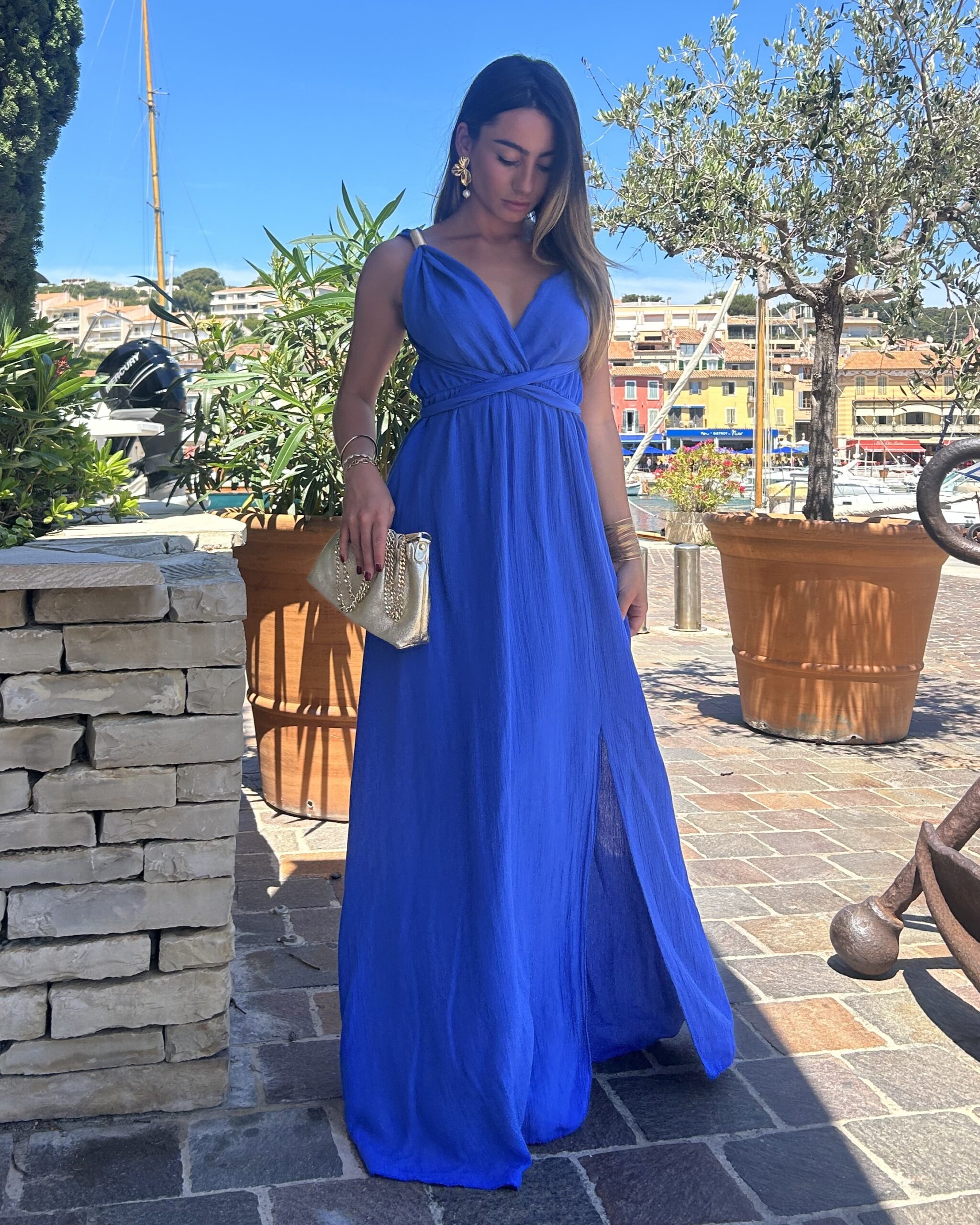 Robe longue dos-nu bleu roi - GYAL
